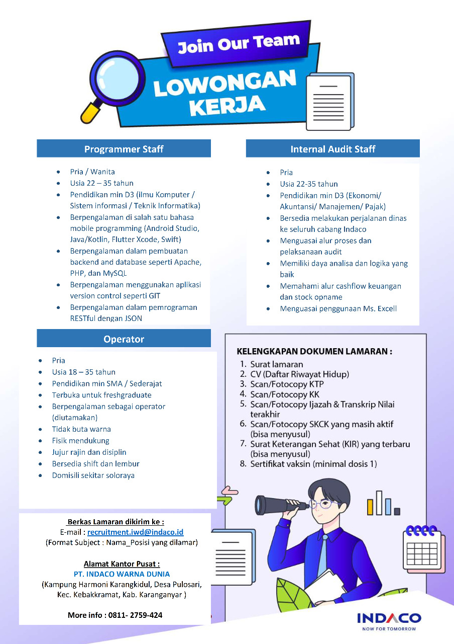 Lowongan Kerja PT Indaco Warna Dunia | STMIK AMIKOM Surakarta